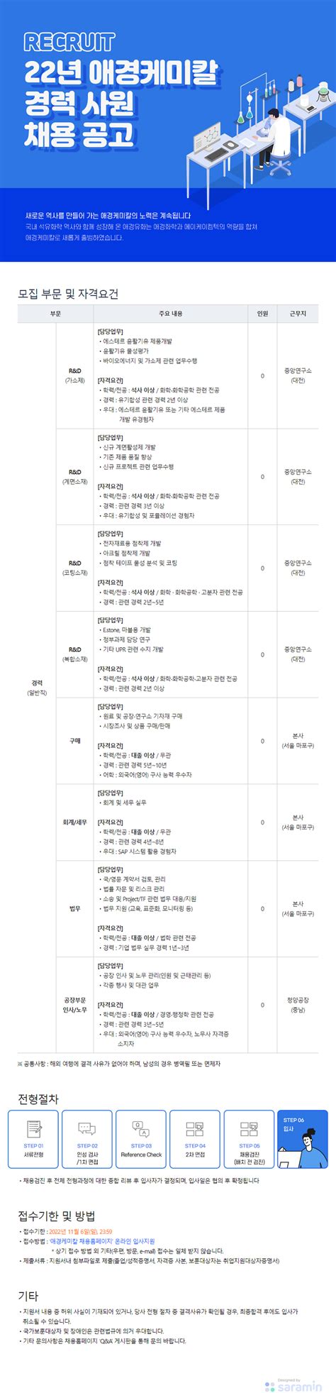 애경케미칼 채용공고 경력사원 채용 2022년 채용