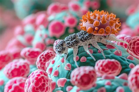 Microscopic View Of A Virus Infecting A Cell Detailed 3d Rendering Stock Illustration
