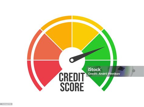 좋은 신용 점수 흰색 배경에 고립 된 신용 등급 지표 화살표는 녹색을 가리킵니다 신용 점수 게이지 앱 배너 및 포스터를 위한