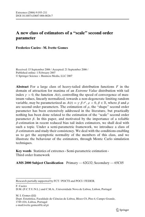 Pdf A New Class Of Estimators Of A “scale” Second Order Parameter