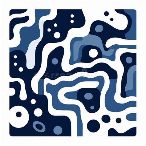Abstract Navy Blue Doodle Poster With Organic Shapes Stock Illustration