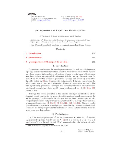 Pdf μ Compactness With Respect To A Hereditary Class
