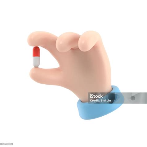 3d 렌더링 빨간색 흰색 알약 아이콘입니다 검은 피부를 가진 의사 또는 약사 만화 손은 작은 알약을 들고 있습니다 의료 의료 그림입니다 제약 클립 아트3d 흰색 배경에