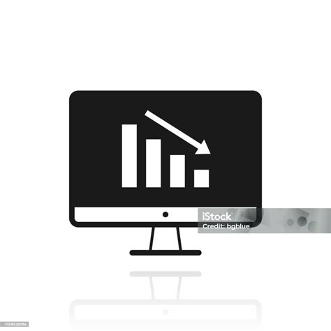데스크톱 컴퓨터에서 감소하는 차트입니다 흰색 배경에 반사된 아이콘 감소에 대한 스톡 벡터 아트 및 기타 이미지 감소 개념 검은색 Istock
