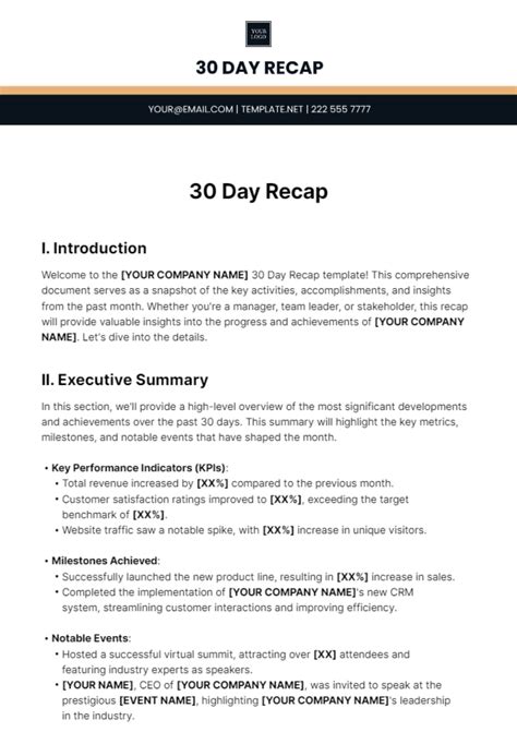 Free 30 Day Recap Template To Edit Online