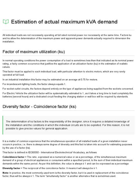 Estimation Of Actual Maximum Kva Demand Electrical Installation Guide Pdf Electric Motor