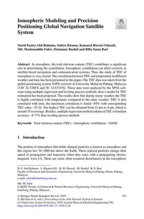 Pdf Ionospheric Modeling And Precision Positioning Global Navigation