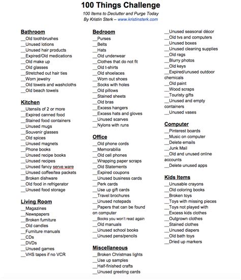 100 Things Challenge Checklist Kristin Sterk