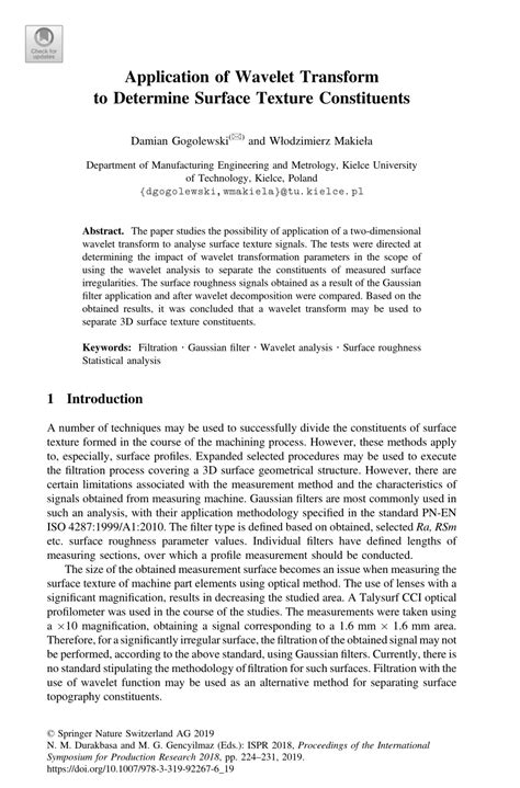 Pdf Application Of Wavelet Transform To Determine Surface Texture Constituents