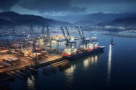 premium ai image container cargo freight ship with working crane