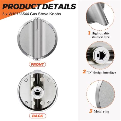 Beaquicy Upgraded W10766544 Gas Stove Knobs 5 Pack Burner Control Knobs Replacement For