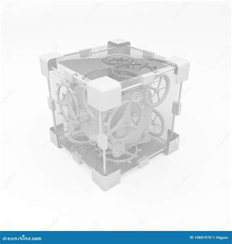Clockwork Cube White Stock Illustration Illustration Of Cogwheel 10801970