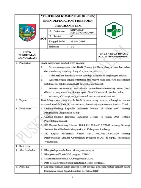Sop Verifikasi Komunitas Dusun Open Defecation Free Odf Program Stbm Pdf