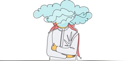 Continuous One Line Drawing Cloud Head Businessman Arab Man With Empty