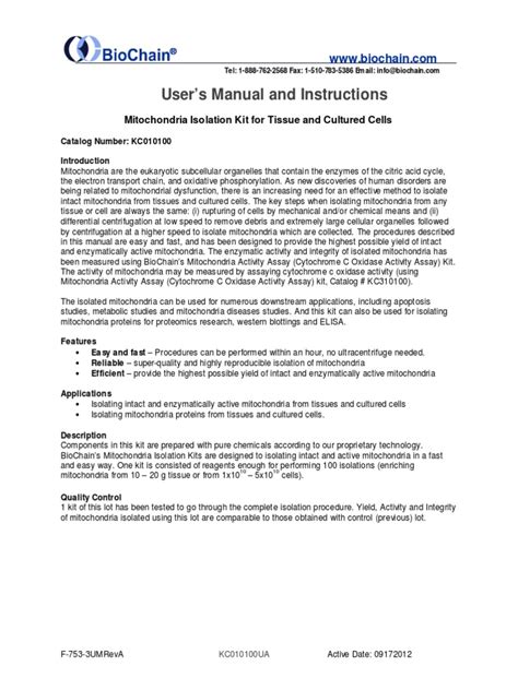 Mitochondria Isolation Pdf Mitochondrion Biomolecules