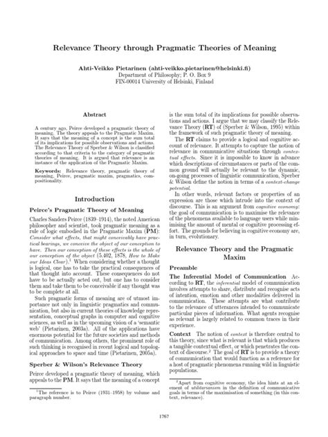 Pragmatic Theories Of Meaning Pdf Pragmatism Charles Sanders Peirce