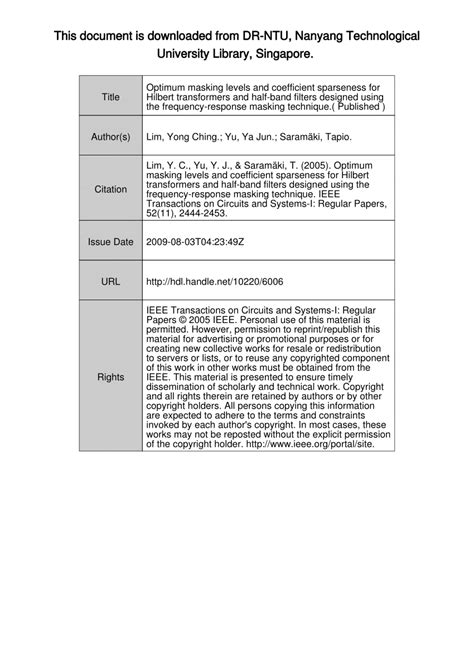 Pdf Optimum Masking Levels And Coefficient Sparseness For Hilbert Transformers And Half Band