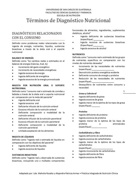 Términos De Diagnóstico Nutricional Ada Pdf Nutrición Dieta Y