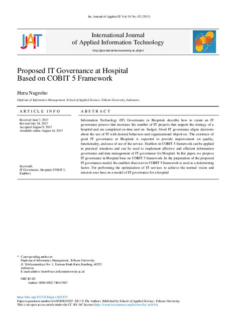 Pdf Proposed It Governance At Hospital Based On Cobit 5 Framework