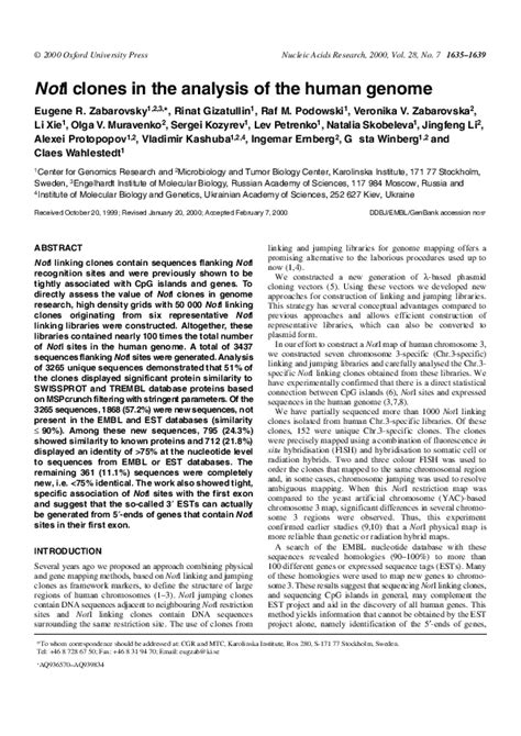 Pdf Noti Clones In The Analysis Of The Human Genome