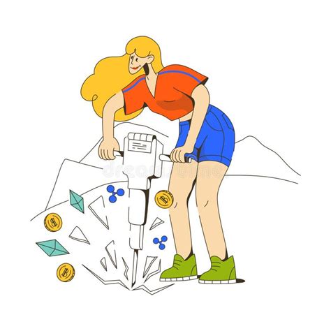 Woman Mining Cryptocurrencies And Digital Assets Stock Illustration