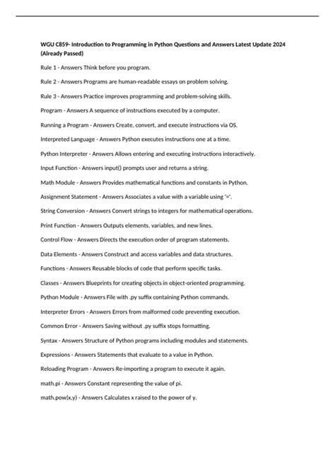 WGU C Introduction To Programming In Python Questions And Answers Latest Update