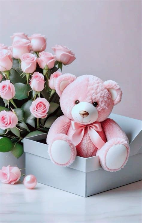 Diy Pink Teddy Bear In A White Box With Roses