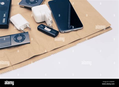 Various Consumer Electronics And Gadgets Devices Randomly Placed On A