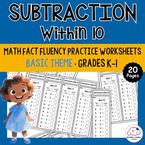 Subtraction Within 10 Math Fact Fluency Practice Kinder 1st Grade