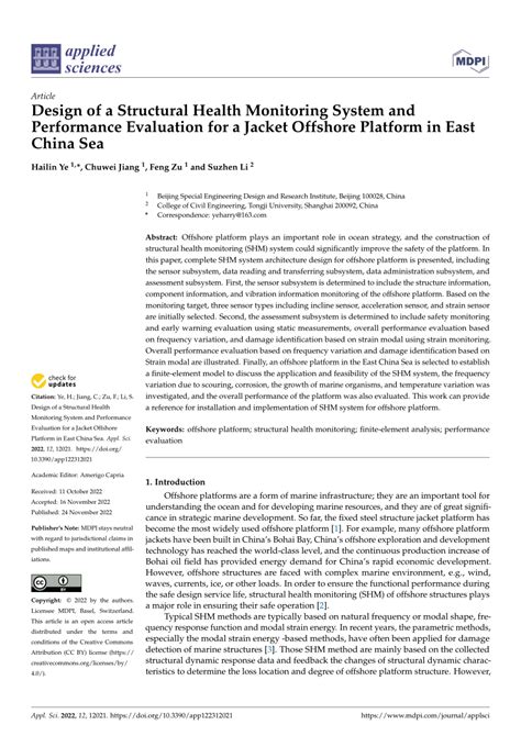 Pdf Design Of A Structural Health Monitoring System And Performance Evaluation For A Jacket