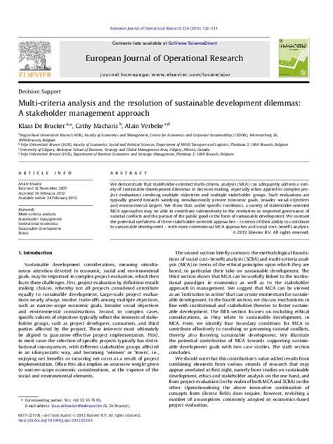 Pdf Multi Criteria Analysis And The Resolution Of Sustainable