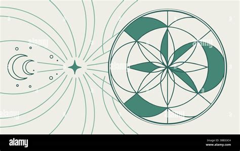 Celestial Alignment Sacred Geometry Moon Phases Star Burst Subtle Green