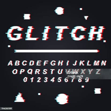 벡터 글리치 글꼴 왜곡 트 렌 디 한 스타일 레터링 서체벡터 글리치 이미지 기법에 대한 스톡 벡터 아트 및 기타 이미지 글리
