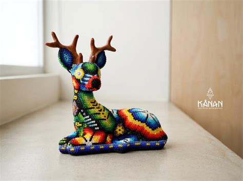 Huichol Beaded Deer Sculpture Handmade Wixárika Mexican Folk Art