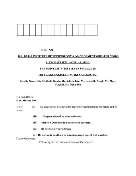 Se Put Solution Roll No G Bajaj Institute Of Technology And Management Greater Noida B Tech