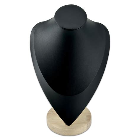 11 12 Black Leatherette Wood Base Necklace Bust Display Jpi Display