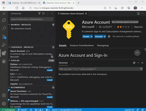 Codespaces Open An Extra Webpage After F1ing · Issue 276 · Microsoftvscode Azure Account