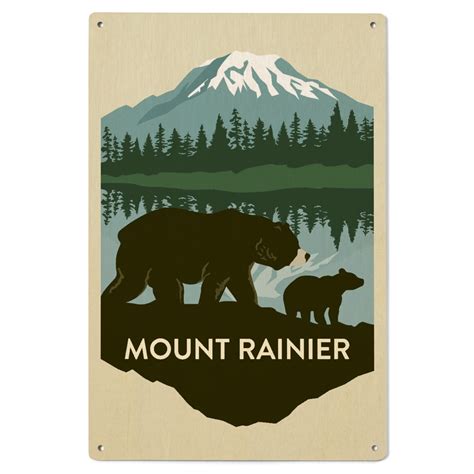 Mount Rainier National Park Washington Bears Vector Contour Birch