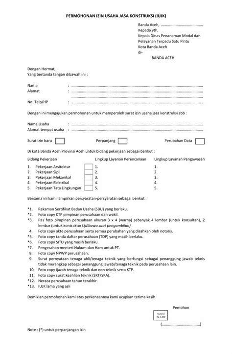 PDF PERMOHONAN IZIN USAHA JASA KONSTRUKSI IUJK Dpmptsp Bandaacehkota Go Id Upload File