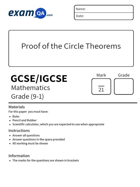 Gcse Maths Proof Of Circle Theorems Worksheet 1 Pdf Circle