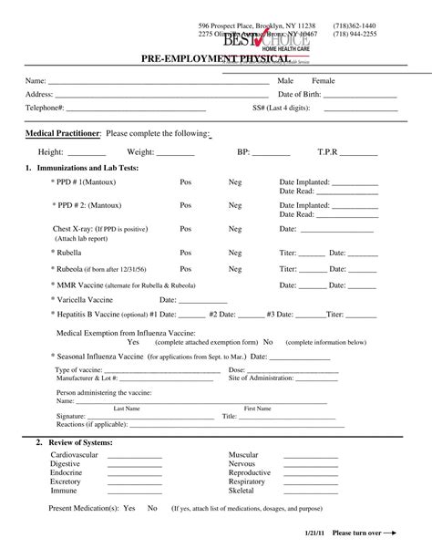 Free Printable Physical Form For Work Templates [pdf]