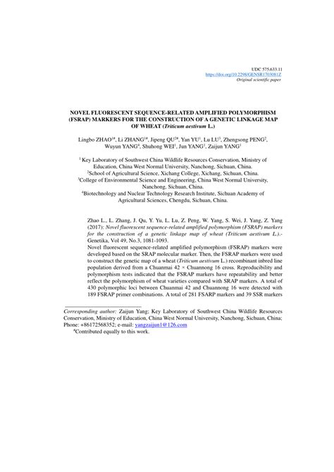 Pdf Novel Fluorescent Sequence Related Amplified Polymorphismfsrap Markers For The