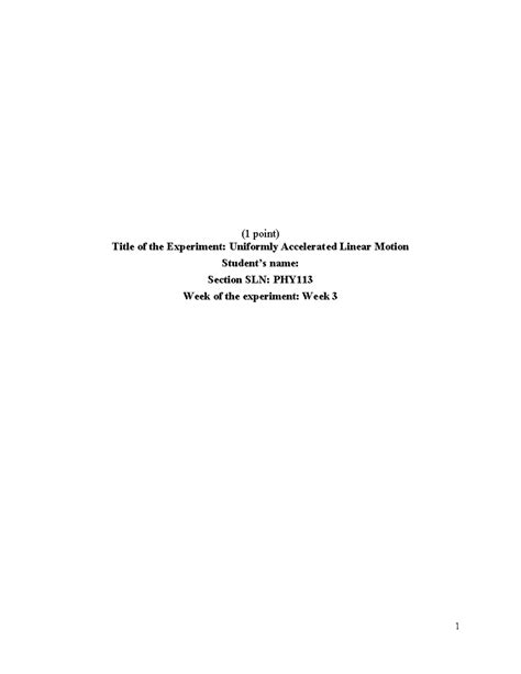 uniform accelerated linear motion lab 1 point title of the