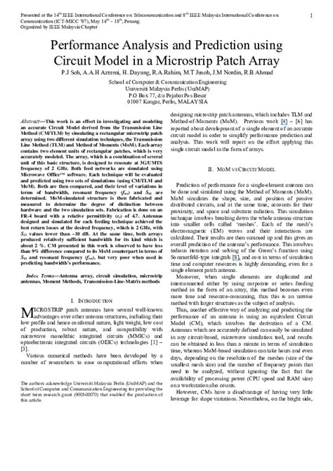 Pdf Performance Analysis And Prediction Using Circuit Model In A Microstrip Patch Array