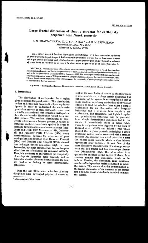 Pdf Large Fractal Dimension Of Chaotic Attractor For Earthquake