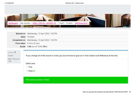 Self Quiz Unit English Question Correct Mark Out Of Started On Wednesday April