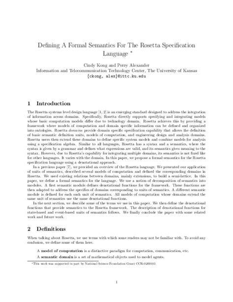 Pdf Defining A Formal Semantics For The Rosetta Specification