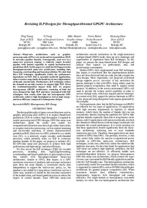Pdf Revisiting Ilp Designs For Throughput Oriented Gpgpu Architecture