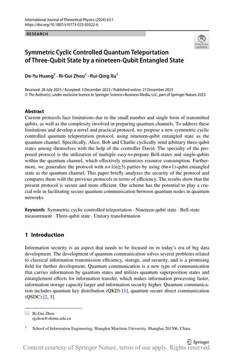 Symmetric Cyclic Controlled Quantum Teleportation Of Three Qubit State