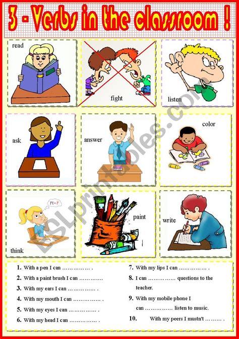 3 Verbs In The Classroom Esl Worksheet By Karagozian